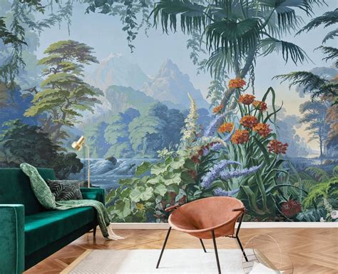 Panoramique Leden Bleu Forêt Végétation Luxuriante Papier Peint