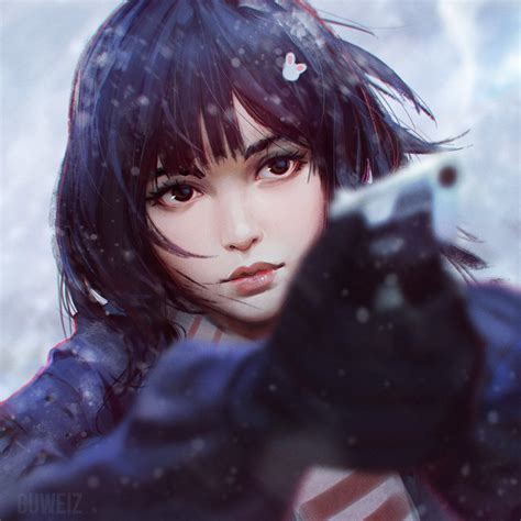 Фото Девушка с пистолетом в руках By Guweiz