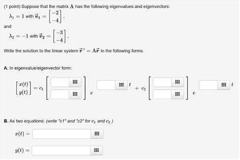 solved 1 point suppose that the matrix a has the following