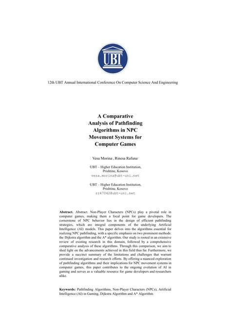 Pdf A Comparative Analysis Of Pathfinding Algorithms In Npc Movement Systems For Computer