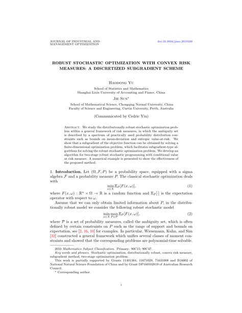 Pdf Robust Stochastic Optimization With Convex Risk Measures A Discretized Subgradient Scheme