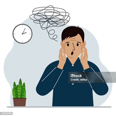 나쁜 생각 개념 한 남자가 부정적인 사건 불행 고통 슬픔 우울증 후 생각으로 우울을 느낍니다 걱정하는에 대한 스톡 벡터 아트 및 기타 이미지 Istock