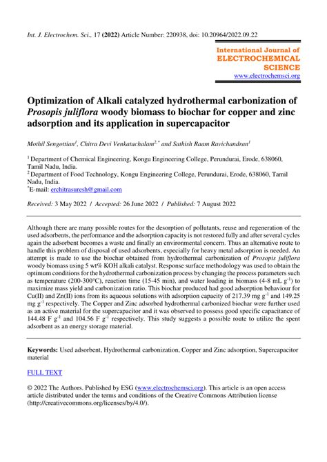 Pdf Optimization Of Alkali Catalyzed Hydrothermal Carbonization Of Prosopis Juliflora Woody