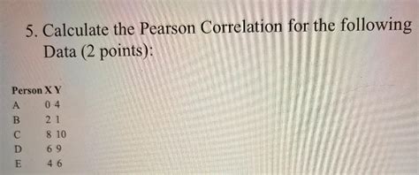 Solved 5 Calculate The Pearson Correlation For The Chegg