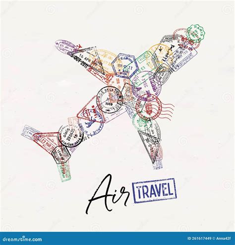 Passport Stamp Airplane Poster Style Cartoon Vector