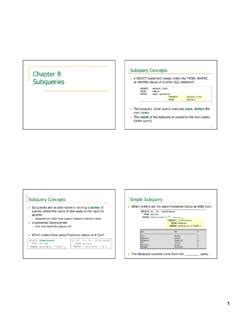 Subquery Concepts Chapter 8 Subqueries Subquery Concepts Chapter 8