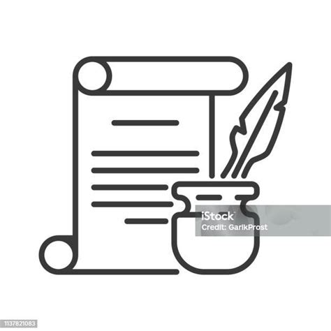 Crayon De Parchemin Et Plume Avec Le Vecteur De Ligne Dicône Dencre