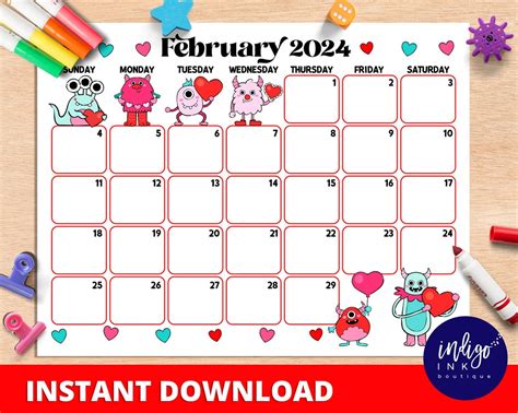 February 2024 Calendar Instant Download Monthly Planner Etsy Singapore