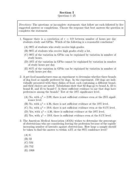 Ap Statistics Multiple Choice Practice Pdf Statistical Hypothesis