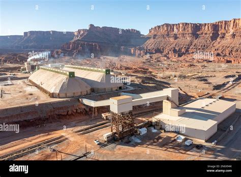 Aerial View Of Two Storage Buildings At A Potash Mine Near Moab Utah