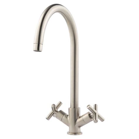 Clearwater Rossi C Twin Lever Brushed Nickel Monobloc Kitchen Sink Mixer Tap RO BN