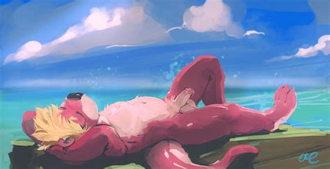 Rule 34 Anthro Black Nose Blonde Hair Blue Sky Closed Eyes Cloud