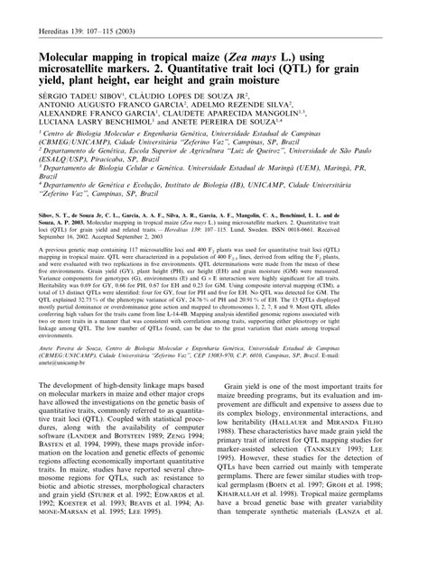 Pdf Molecular Mapping In Tropical Maize Zea Mays L Using Microsatellite Markers 2