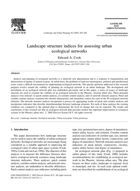 Pdf Landscape Structure Indices For Assessing Urban Ecological Networks