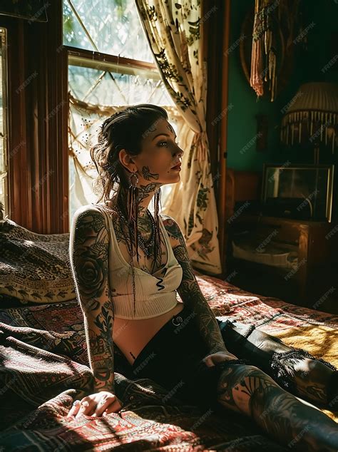 Premium Photo Hot Sexy Tattoo Girl In Fashion Style Photo Session Pose Fashion Magazine Cover