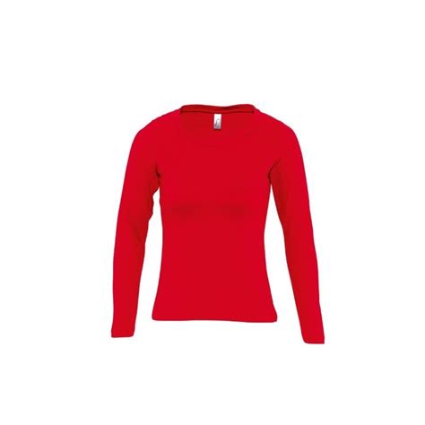 Camiseta Laboral Mujer Manga Larga Con Cuello Redondo Roja Iturri
