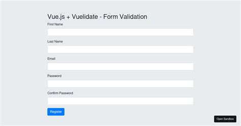 Vue.js + Vuelidate - Form Validation Example - Codesandbox