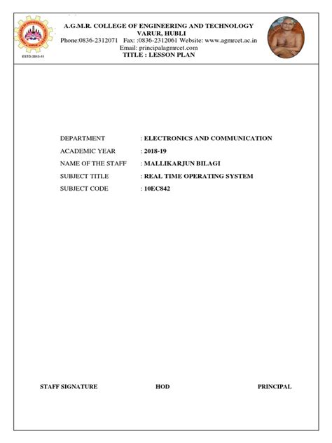 Rtos Lesson Plan Pdf Embedded System Scheduling Computing