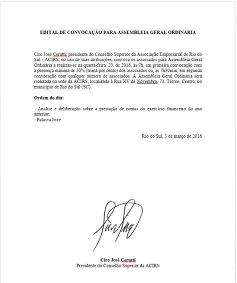 Edital De ConvocaÇÃo Para Assembleia Geral OrdinÁria Acirs