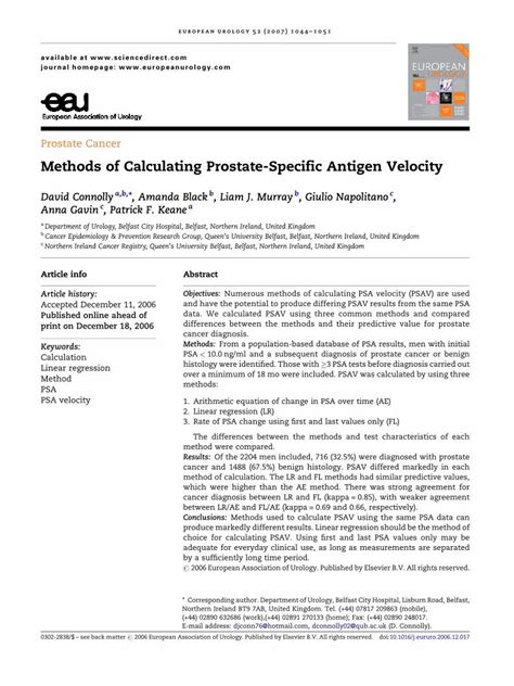 Pdf Methods Of Calculating Prostate Specific Antigen Velocity
