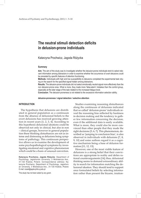 pdf the neutral stimuli detection deficits in delusion prone individuals