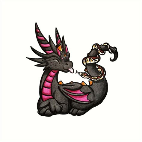 Dragon With Python Art Prints By Rebecca Golins Redbubble