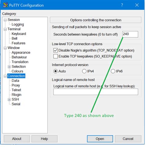 how to keep putty ssh connections alive
