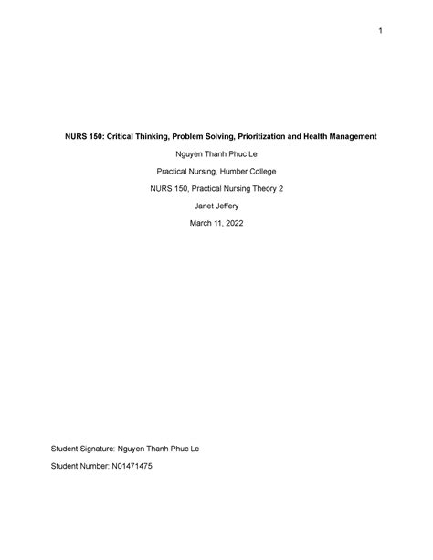 Nguyen Thanh Phuc Le Nurs150 Scholarly Assignment 1 Nurs 150