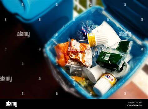Separate Waste Collection Blue Bin Stock Photo Alamy