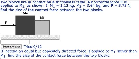 solved two blocks are in contact on a frictionless table a