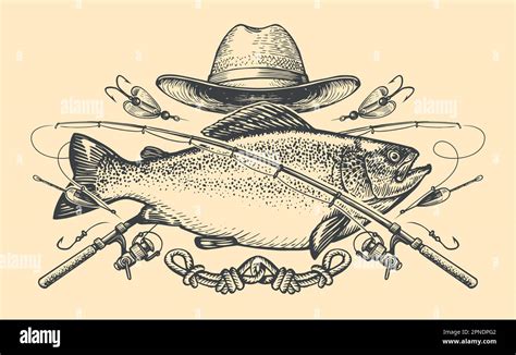 Fishing Emblem Outdoor Sports Lifestyle Concept Fish Catch Sketch