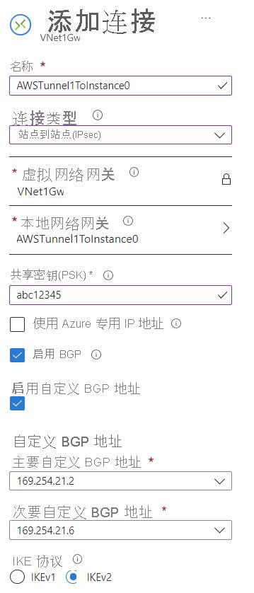 教程 使用门户在 Azure 与 Amazon Web Services Aws 之间配置已启用 Bgp 的连接 Azure