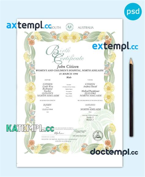 Sample Australian South Australia Decorative Commemorative Birth