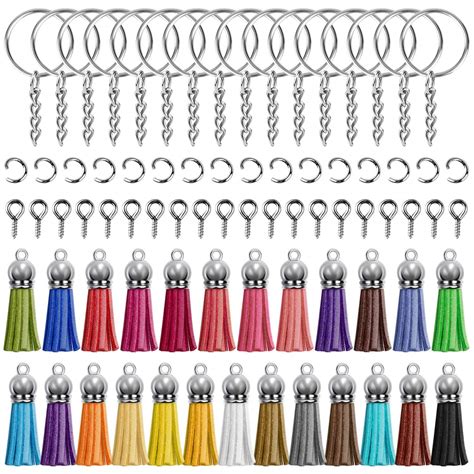 Keychain Tassles Cridoz 200pcs Bulk Keychain Rings Set