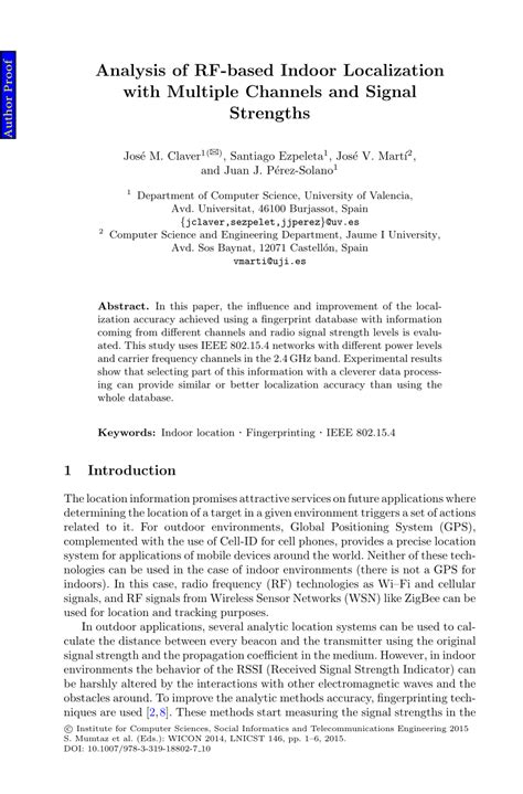 PDF Analysis Of RF Based Indoor Localization With Multiple Channels And Signal Strengths