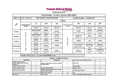 Class Routine Of 2ga For Online Class Pdf