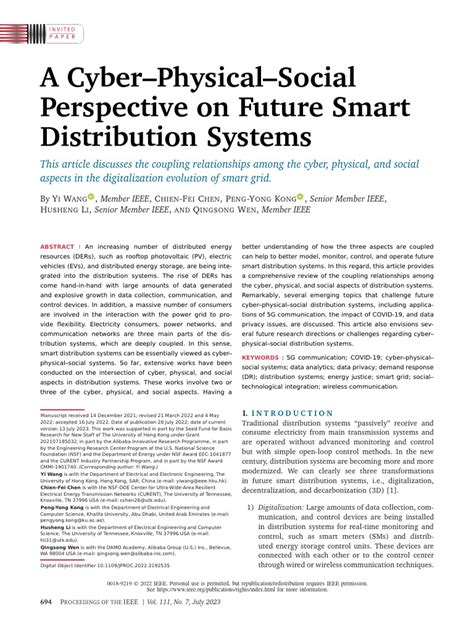 A Cyberphysicalsocial Perspective On Future Smart Distribution Systems Pdf Computer Network