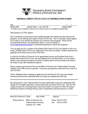 Fillable Online Valdosta Federal Direct Plus Loan Authorization Form