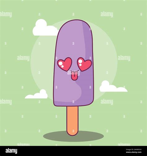 Popsicle Cartoon Design Kawaii Expression Cute Character Funny And
