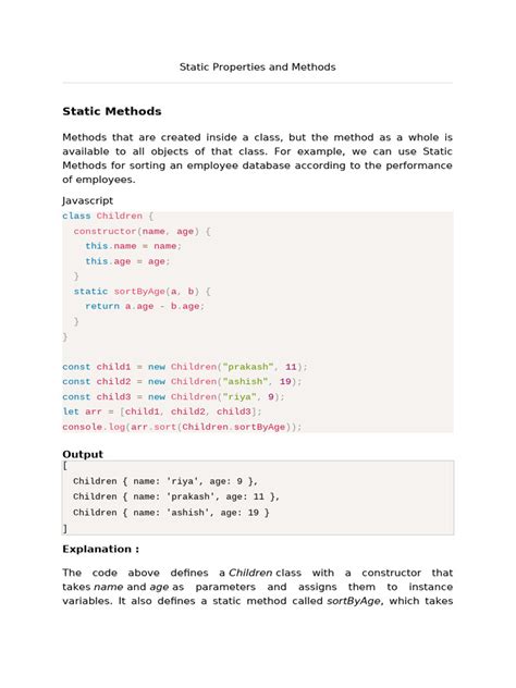 Static Properties And Methods Pdf