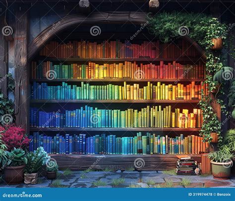 A Library With A Pride Month Book Display And Rainbow Decorations Stock