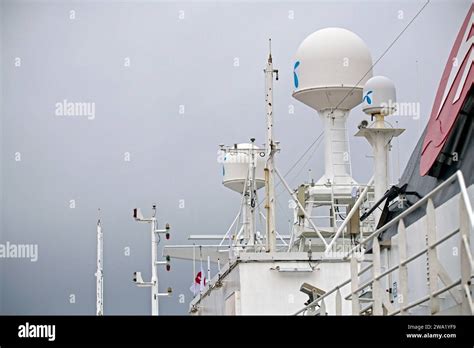 A Ships Superstructure With Radar And Navigation Domes And Aerials