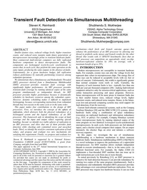 transient fault detection via simultaneous multithreading steven k