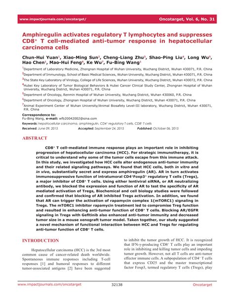 Pdf Amphiregulin Activates Regulatory T Lymphocytes And Suppresses