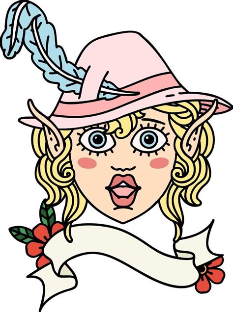 Retro Tattoo Style Elf Bard Character Face 12072367 Vector Art At Vecteezy