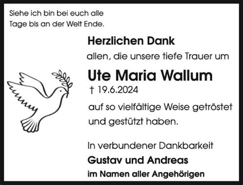Traueranzeigen Von Ute Wallum Vrm Trauer De