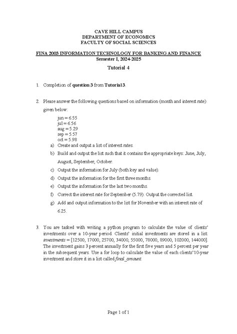 Python Tutorial 4 It Knowledge Page 1 Of 1 Cave Hill Campus