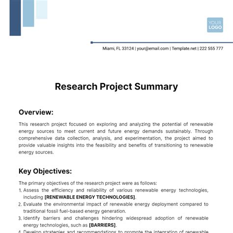 Research Project Summary Template Edit Online And Download Example