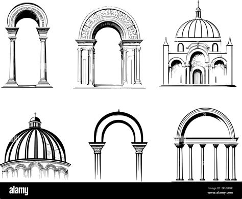 Basic Elements Of Greek Architecture Set Of Vector Illustrations Of