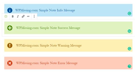 Info Success Warning Error Notification Bar Block Simple Note WP